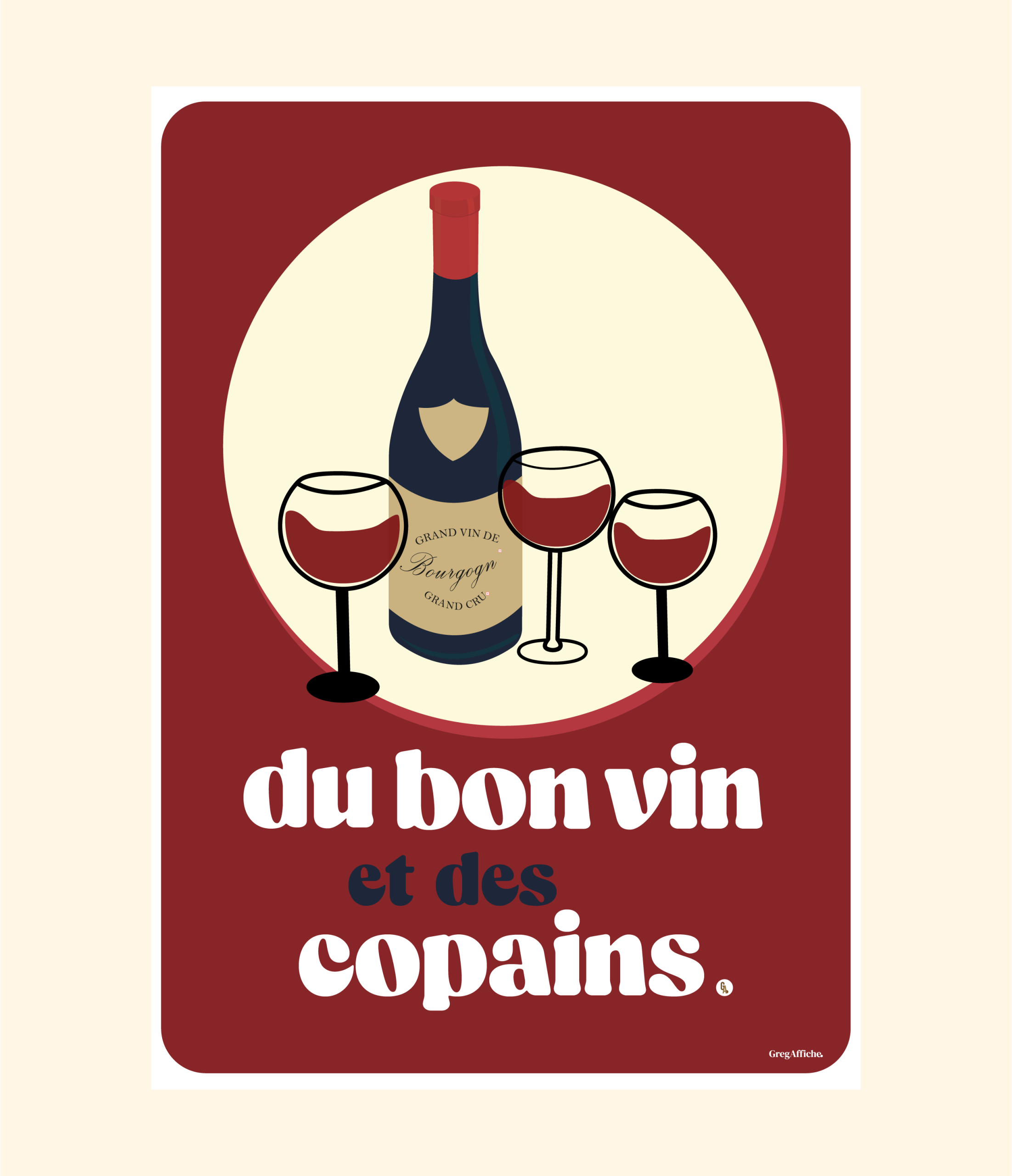 Affiche Du Bon Vin et des Copains - Style rétro Bourgogne